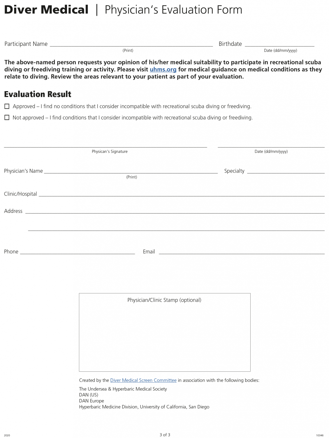 Physicians Evaluation Form – Divecrew